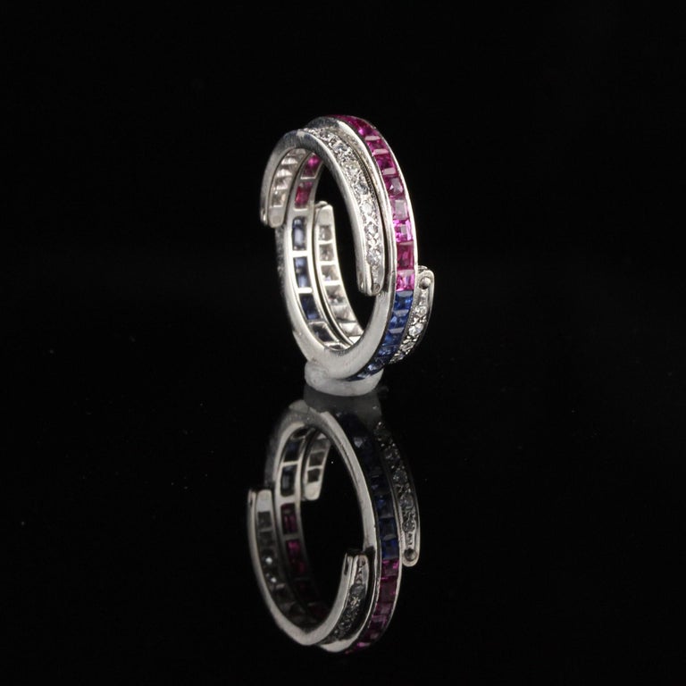 Antique Art Deco Platinum Diamond, Ruby and Sapphire Flip Ring at ...