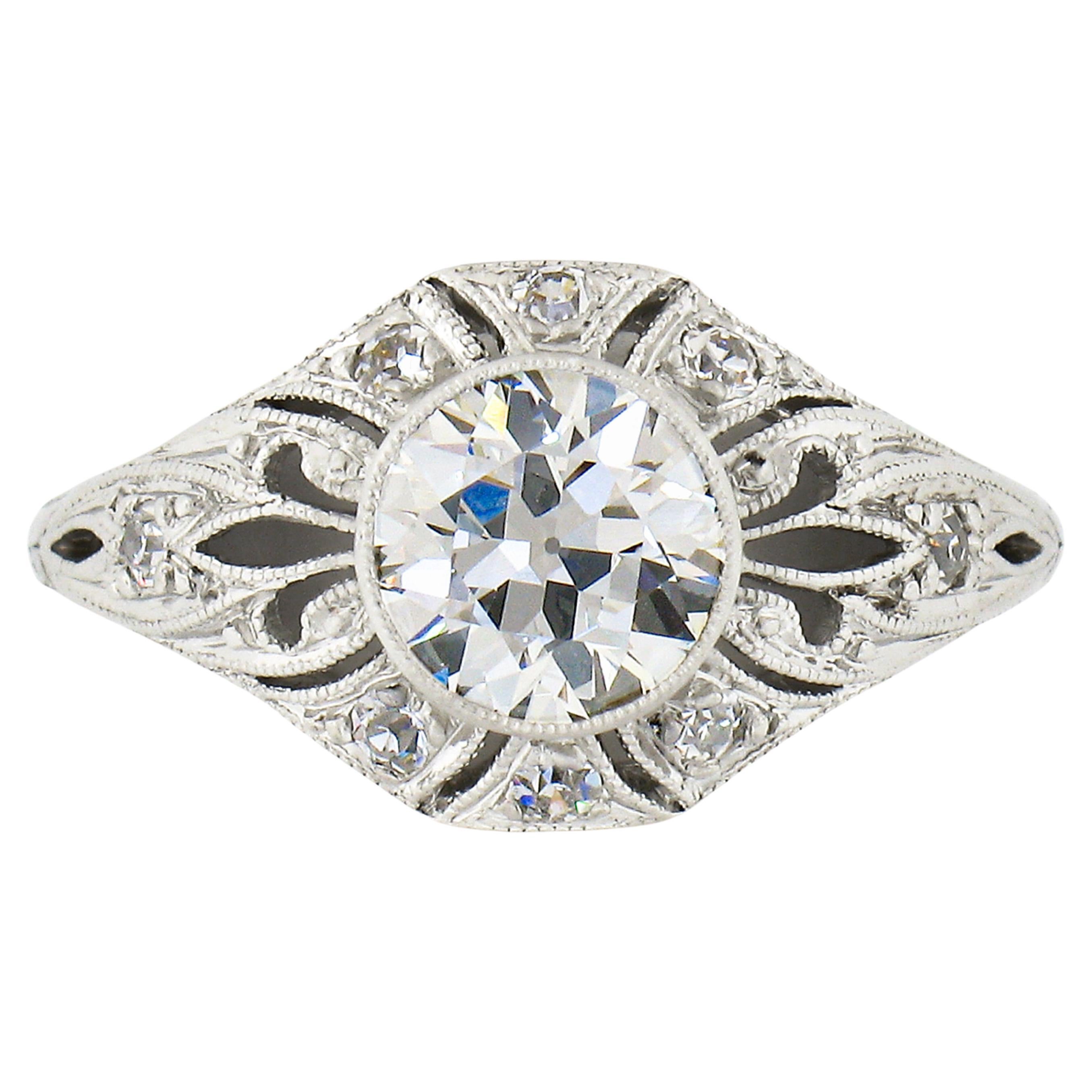 Antique Art Deco Platinum GIA European Bezel Diamond Open Work ...