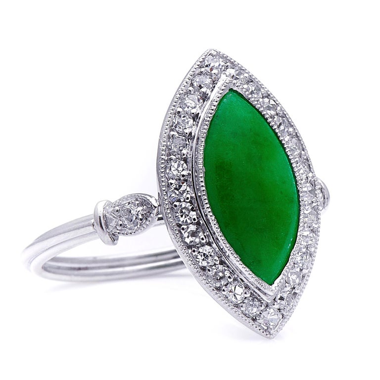 Antique, Art Deco, Platinum, Natural Jade and Diamond Cluster Ring at ...