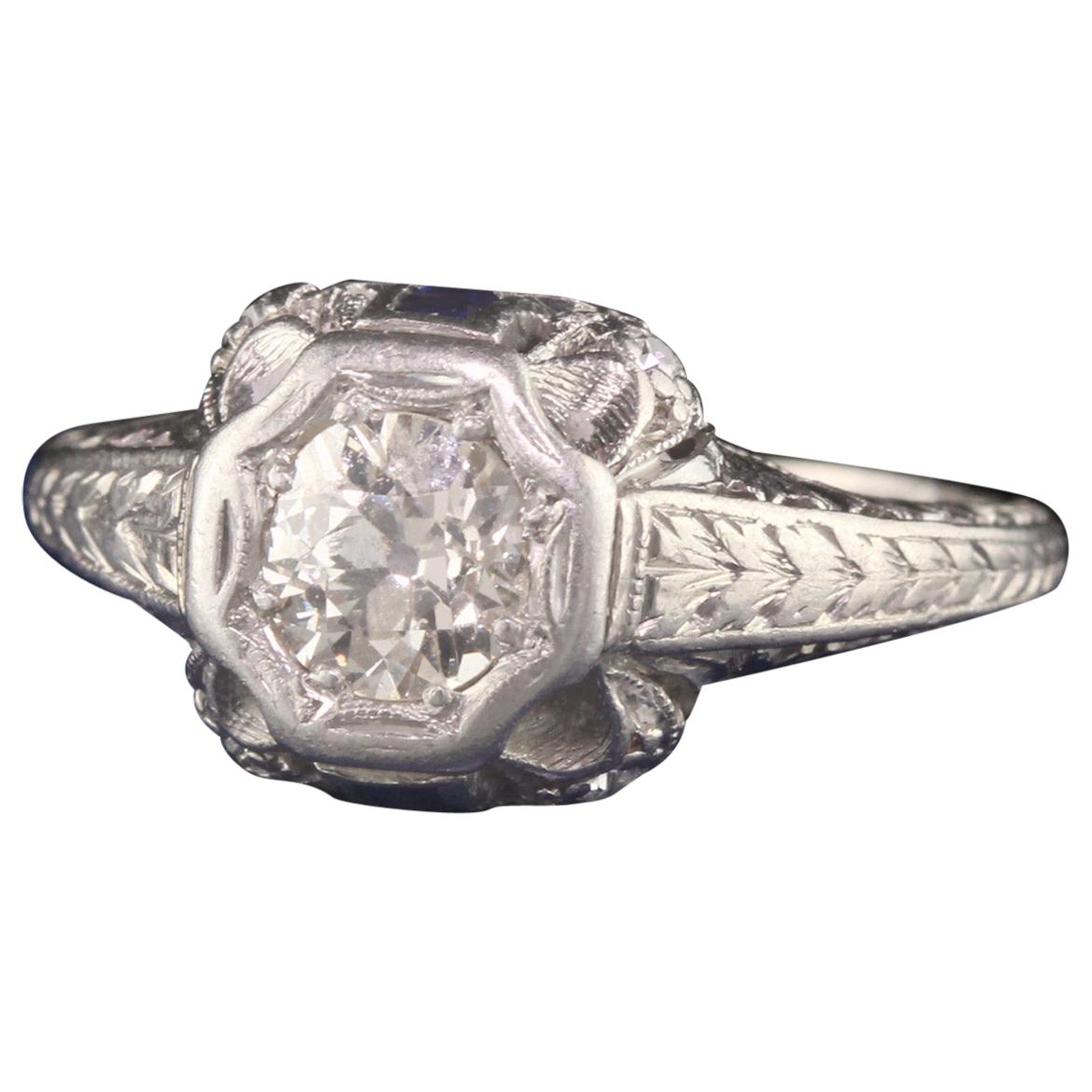 European Cut Diamond Platinum Engagement Ring at 1stDibs