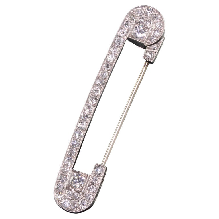 Antique Art Deco Platinum Old European Cut Diamond Engraved Safety Pin ...