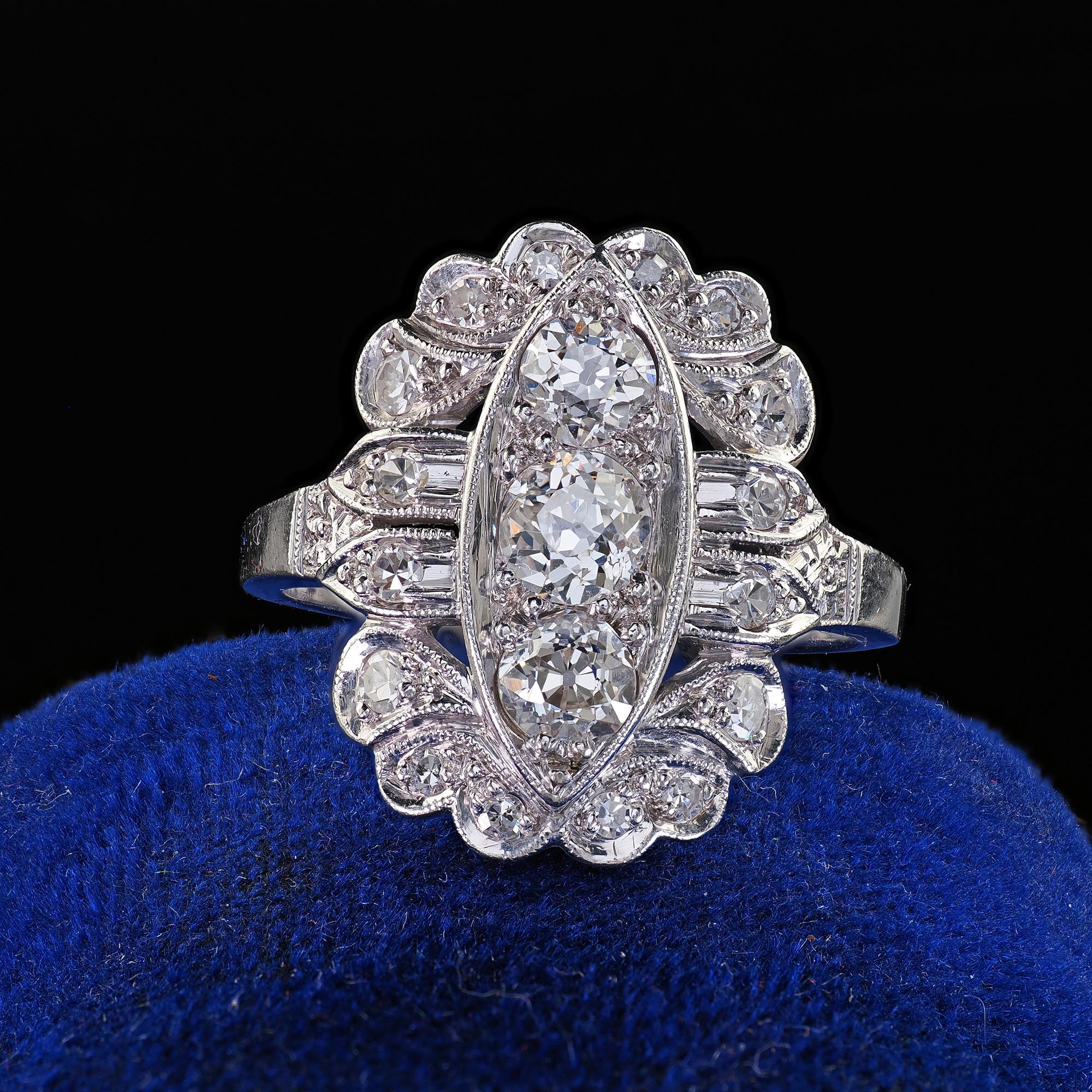 Antique Art Deco Platinum Old European Cut Diamond Filigree Shield Ring ...