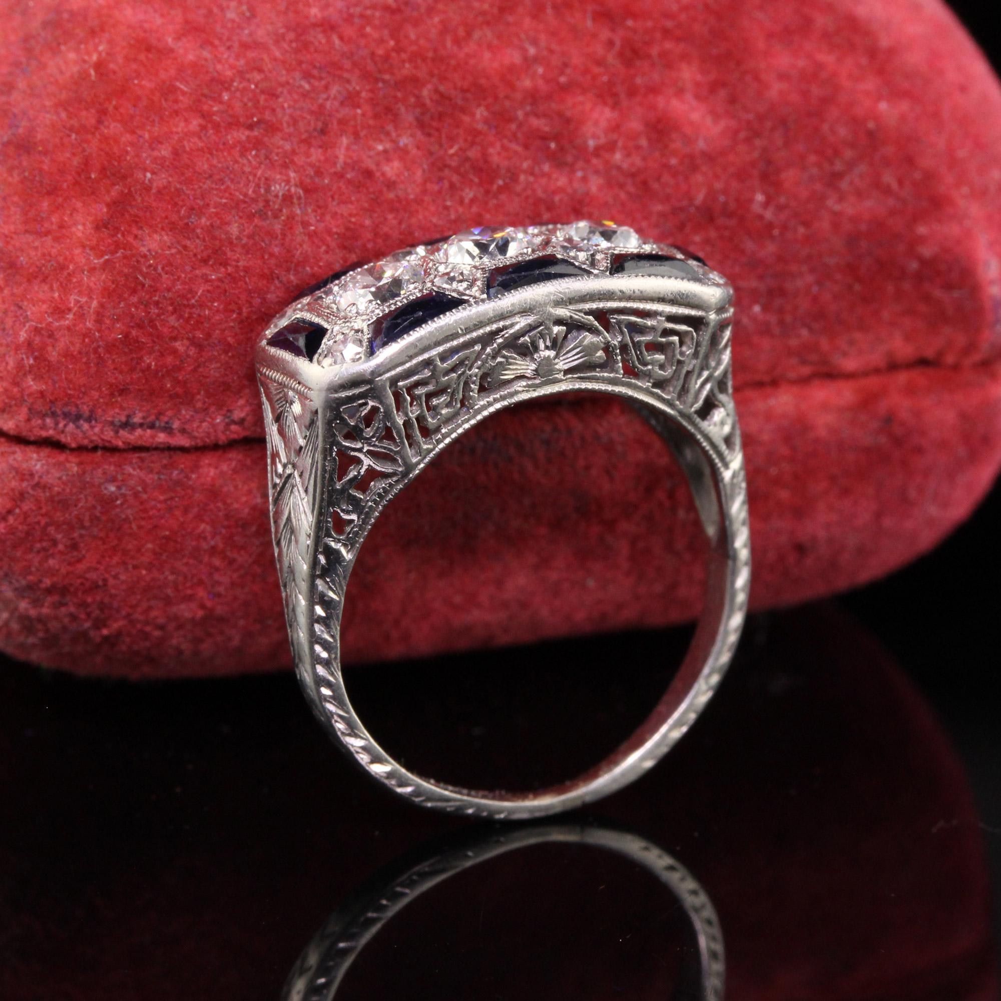 Antique Art Deco Platinum Old European Cut Diamond Filigree Three Stone ...