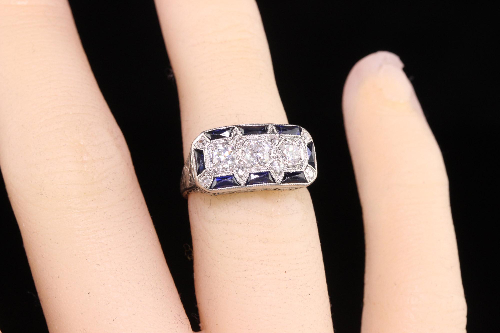 Antique Art Deco Platinum Old European Cut Diamond Filigree Three Stone ...