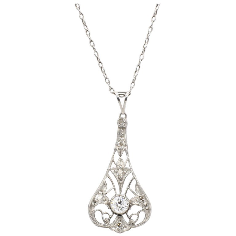 Antique Art Deco Platinum Old European Cut Diamond Pendant Drop ...