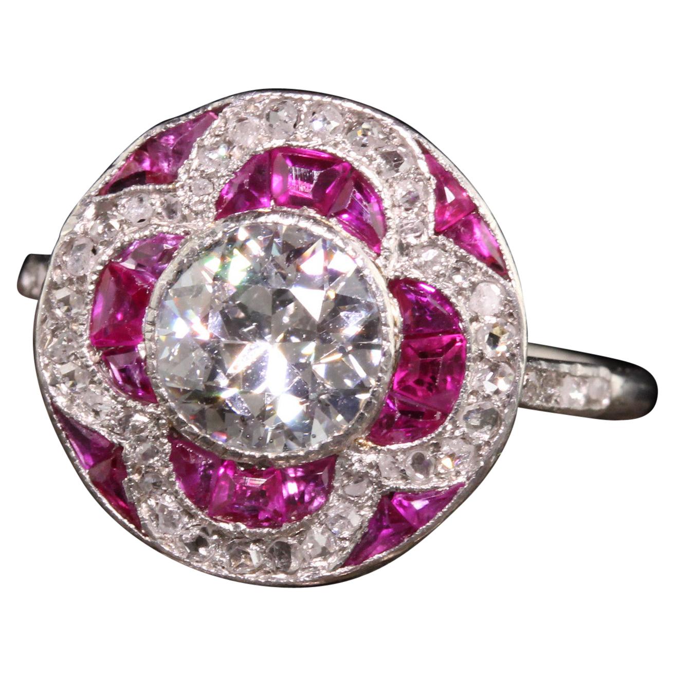 Art Deco Ruby Diamond Platinum Rectangular Ring For Sale at 1stDibs