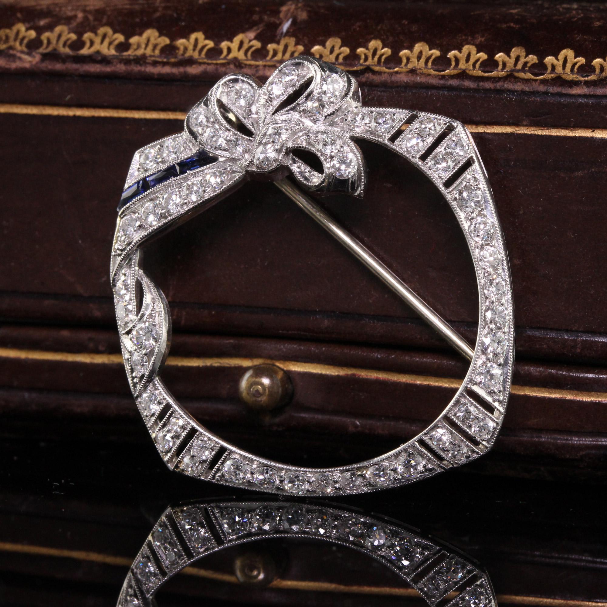 Antique Art Deco Platinum Old European Diamond Bow Pin For Sale at 1stDibs