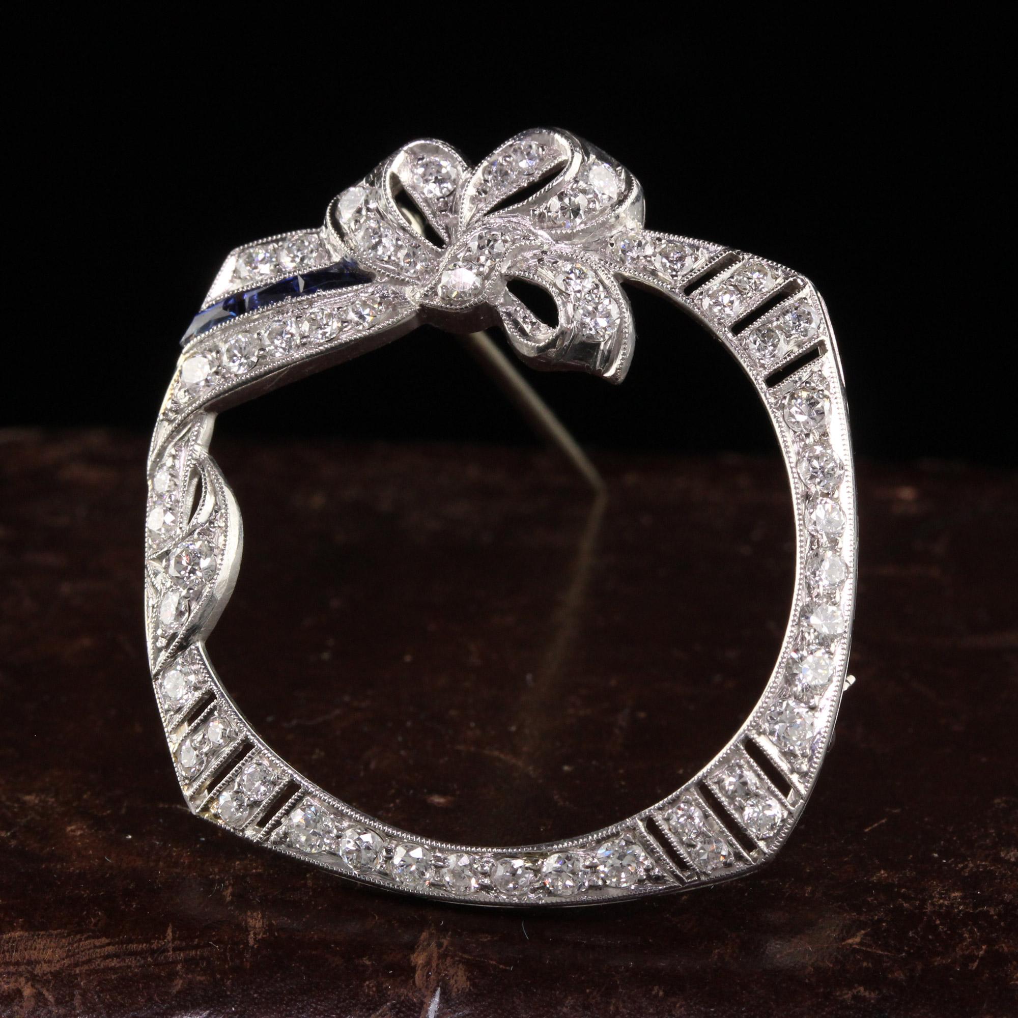 Antique Art Deco Platinum Old European Diamond Bow Pin For Sale at 1stDibs