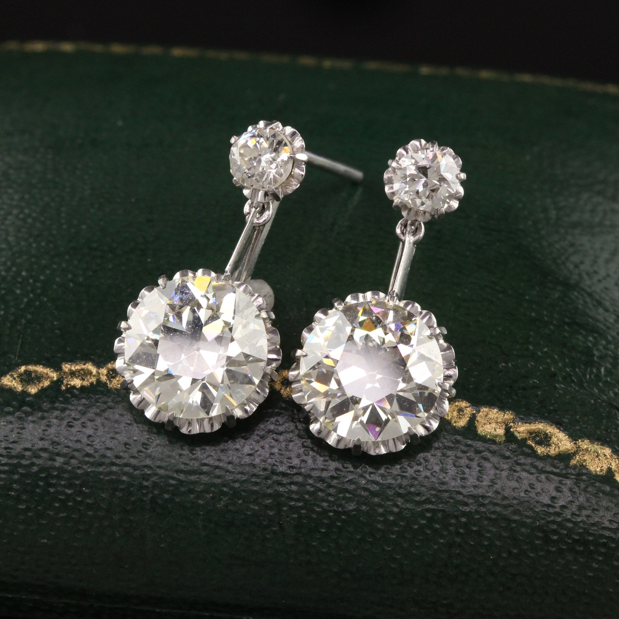 2.46 and 2.55 Carat Antique Style Old European Cut Diamond Drop ...
