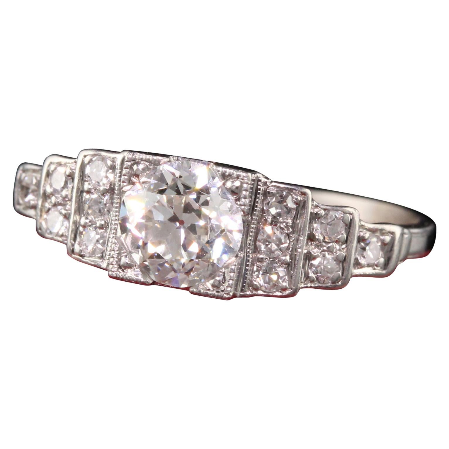 Antique Art Deco Platinum Old European Diamond Engagement Ring at 1stDibs