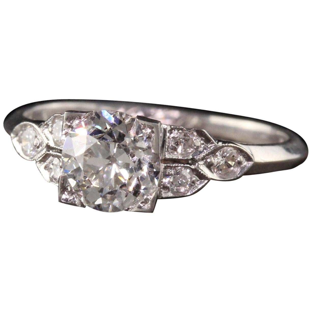 Art Deco Diamond Old European Cut Engagement Platinum Ring For Sale at ...