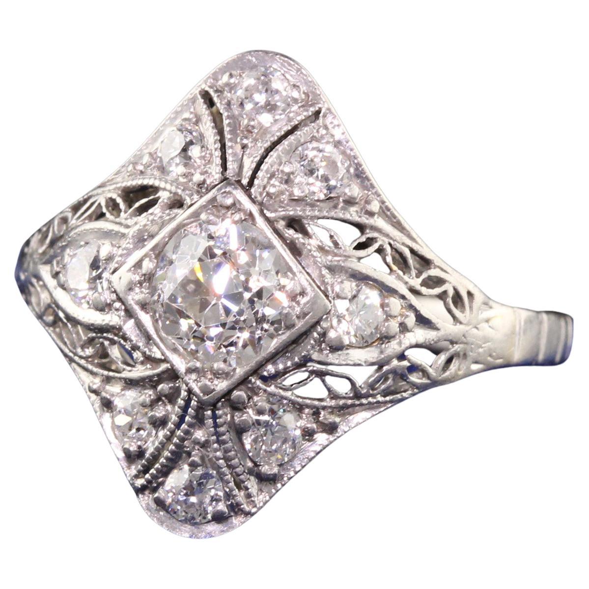Filigree Platinum and Diamond Art Deco Engagement Ring at 1stDibs