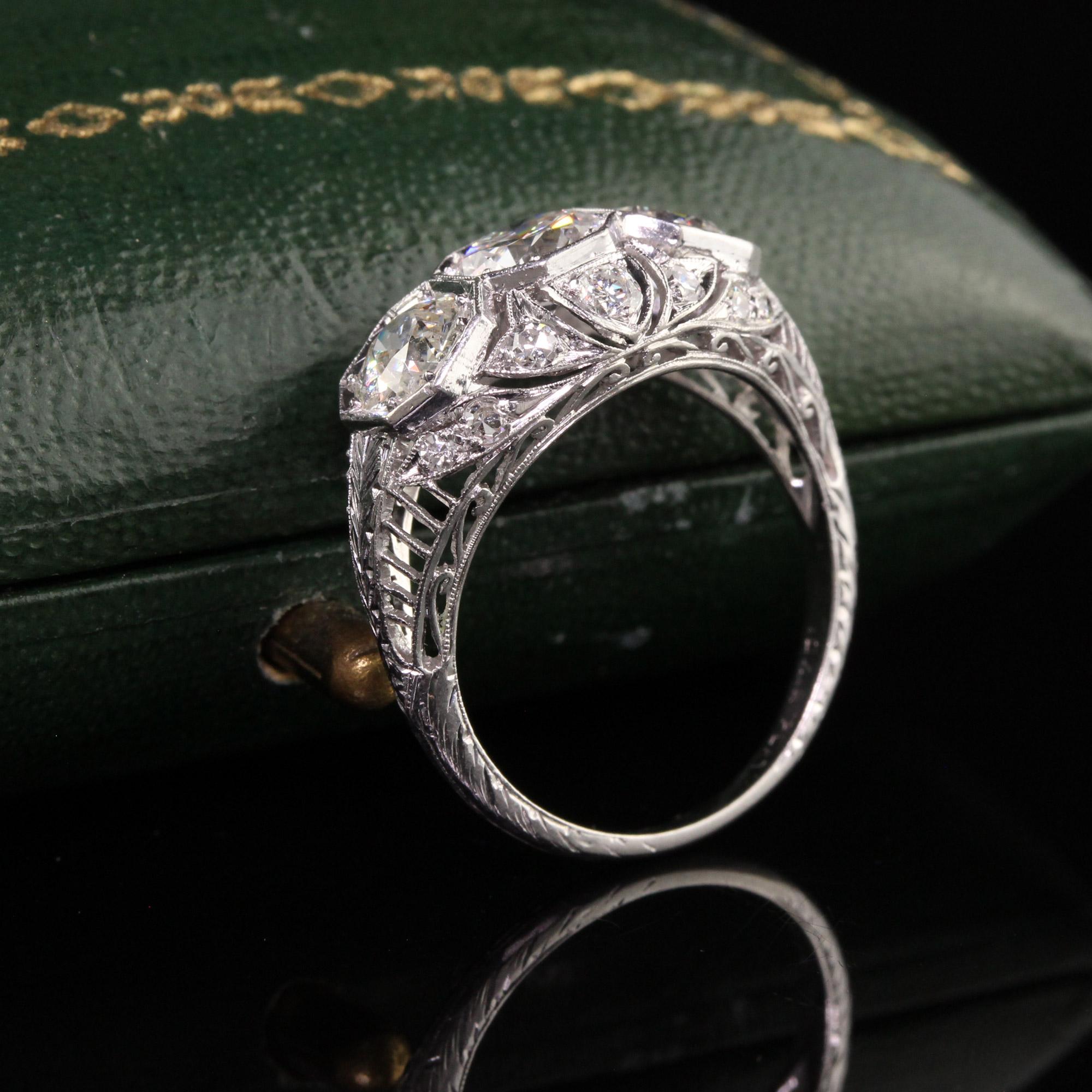 Antique Art Deco Platinum Old European Diamond Filigree Three Stone ...