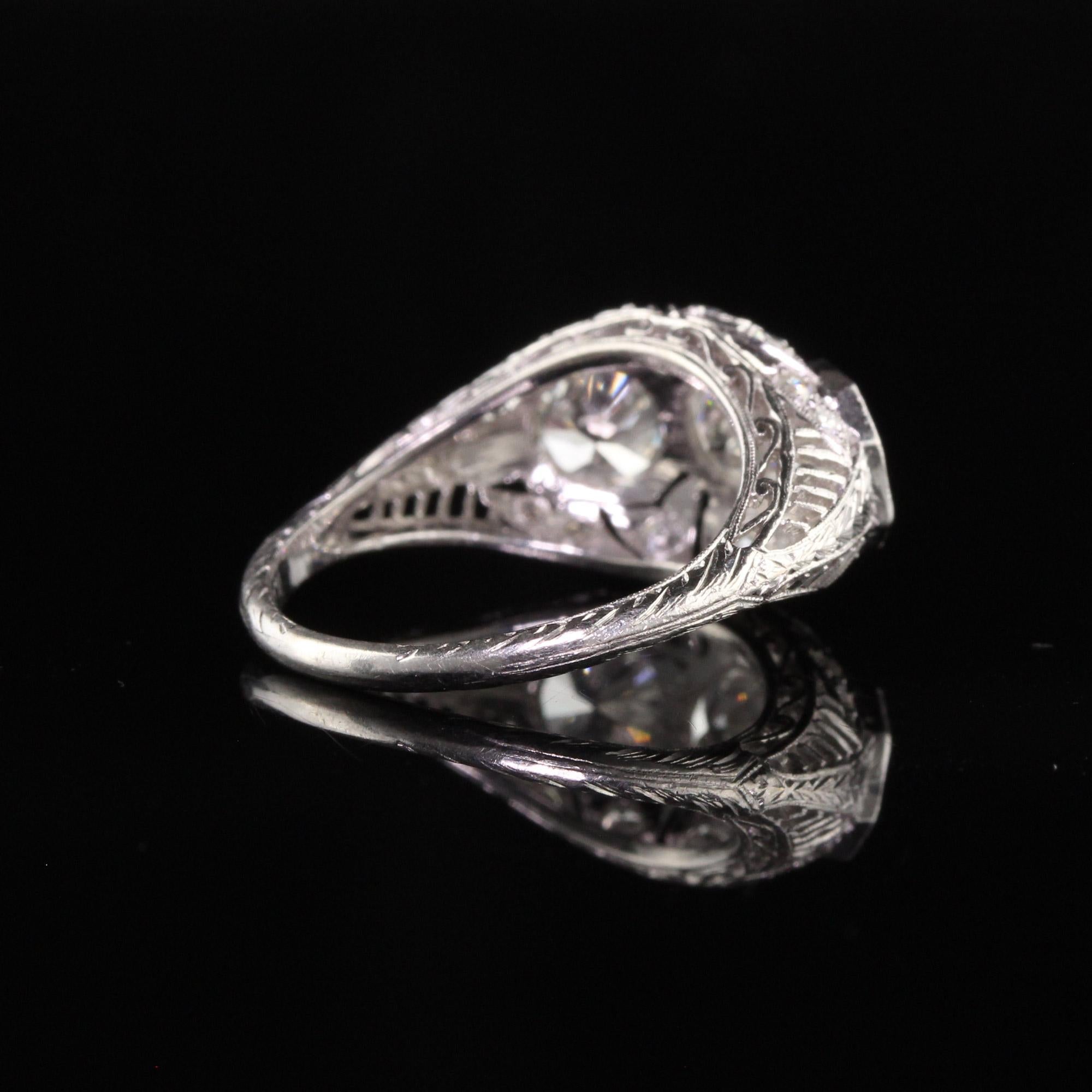 Antique Art Deco Platinum Old European Diamond Filigree Three Stone ...