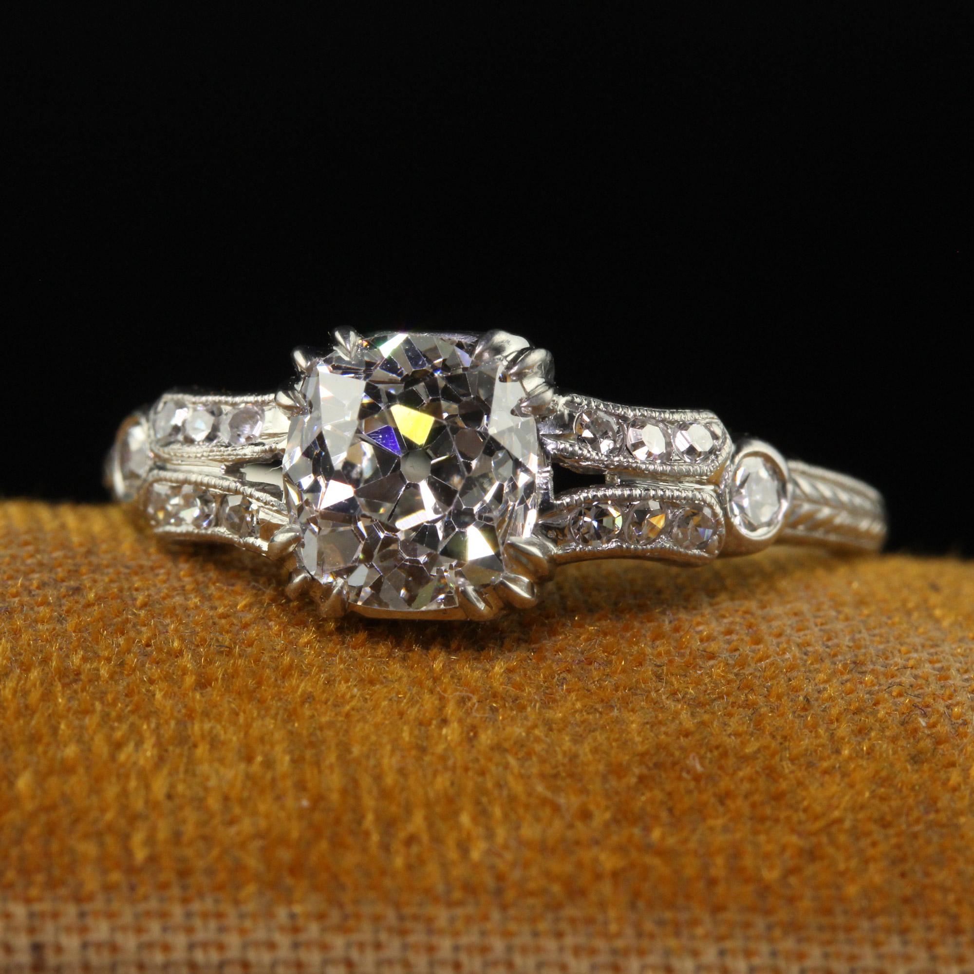 Antique Art Deco Platinum Old Mine Cut Diamond Filigree Engagement Ring - GIA For Sale at 1stDibs