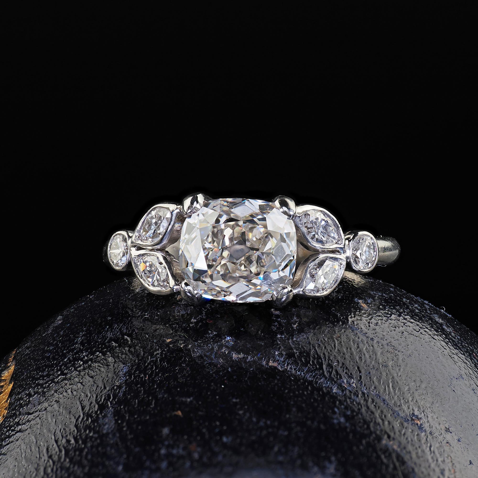 Antique Art Deco Platinum Old Mine Cut Diamond Marquise Engagement Ring ...