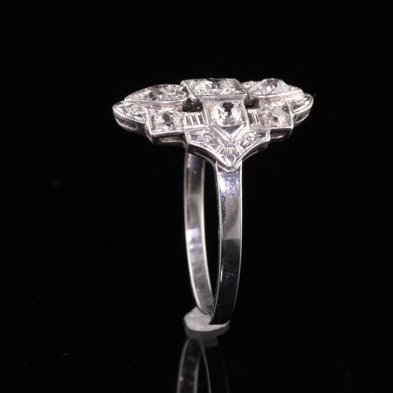Antique Art Deco Platinum Old Mine Diamond Heart Design Shield Ring For ...