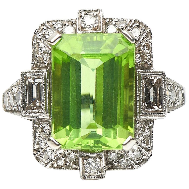 Antique, Art Deco, Platinum, Peridot and Diamond Cluster Cocktail Ring ...