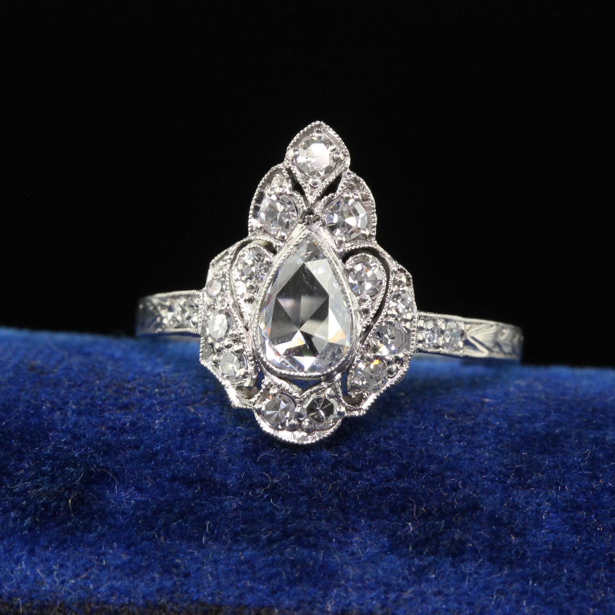 Antique Edwardian Platinum Rose Cut Diamond Engraved Engagement Ring ...