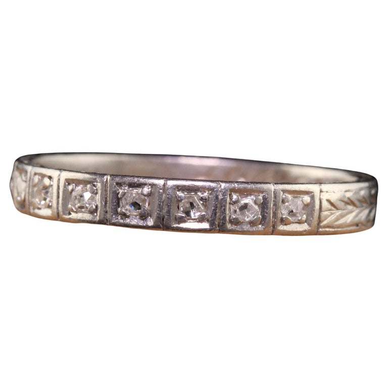 Alliance Art déco ancienne gravée en platine avec diamants taille rose ...