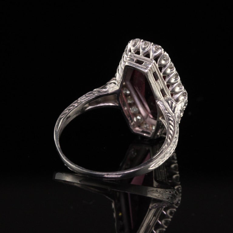 Antique Art Deco Platinum Shield Cut Rhodolite Garnet Diamond Halo ...