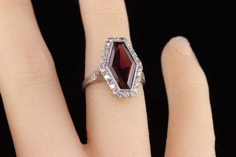 Antique Art Deco Platinum Shield Cut Rhodolite Garnet Diamond Halo ...