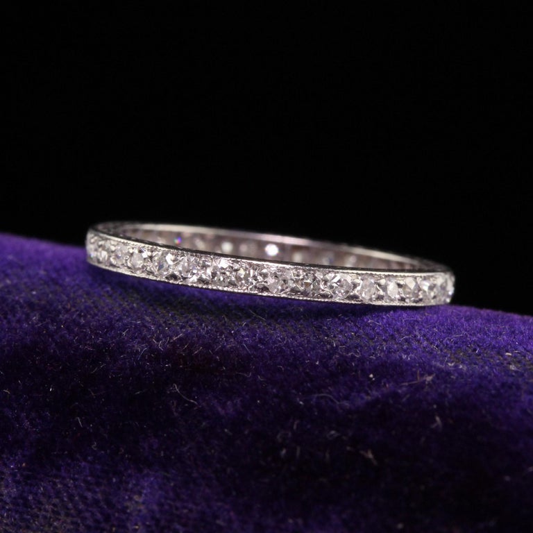 Antique Art Deco Platinum Single Cut Diamond Engraved Eternity Band For ...