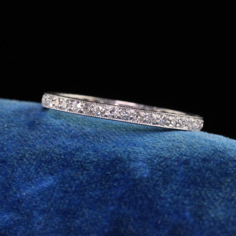 Antique Art Deco Platinum Single Cut Diamond Engraved Eternity Band For ...