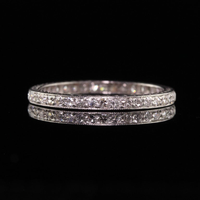 Antique Art Deco Platinum Single Cut Diamond Engraved Eternity Band For ...