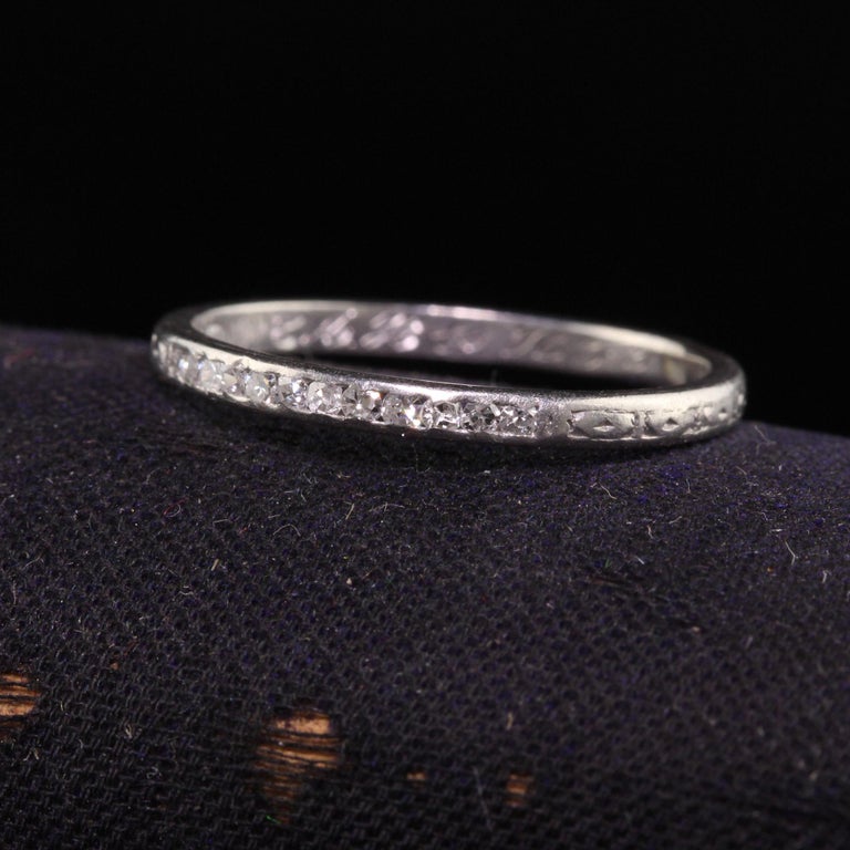 Antique Art Deco Platinum Single Cut Diamond Engraved Wedding Band For ...