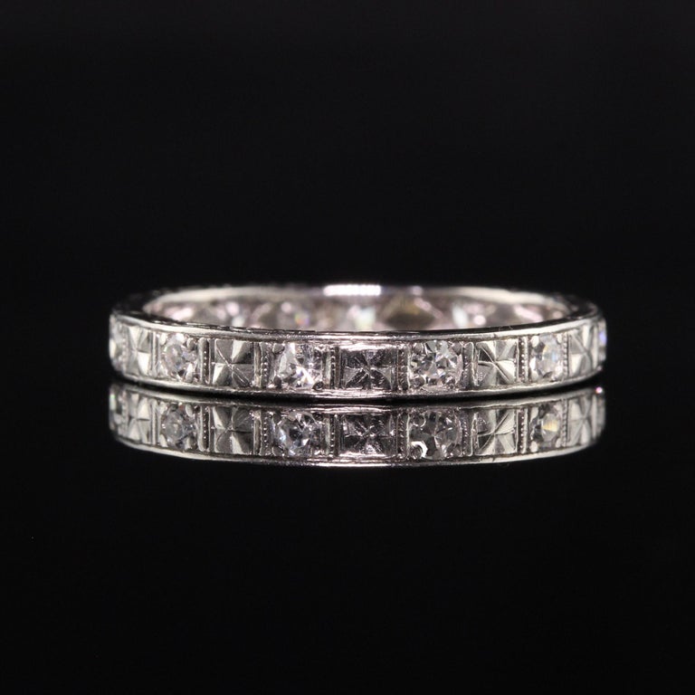 Antique Art Deco Platinum Single Cut Diamond Engraved Wedding Band For ...