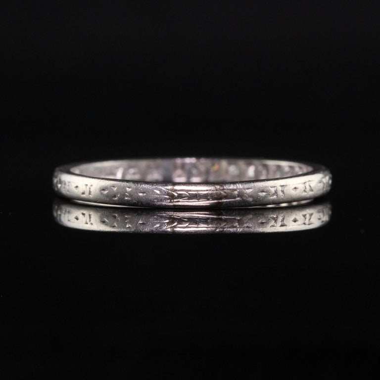 Antique Art Deco Platinum Single Cut Diamond Engraved Wedding Band For ...