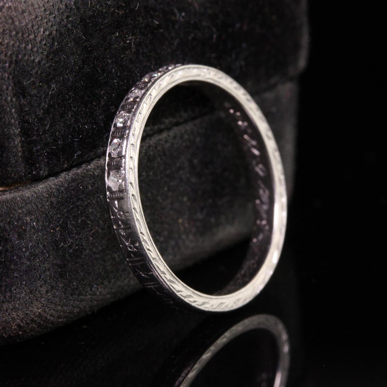 Antique Art Deco Platinum Single Cut Diamond Engraved Wedding Band For ...