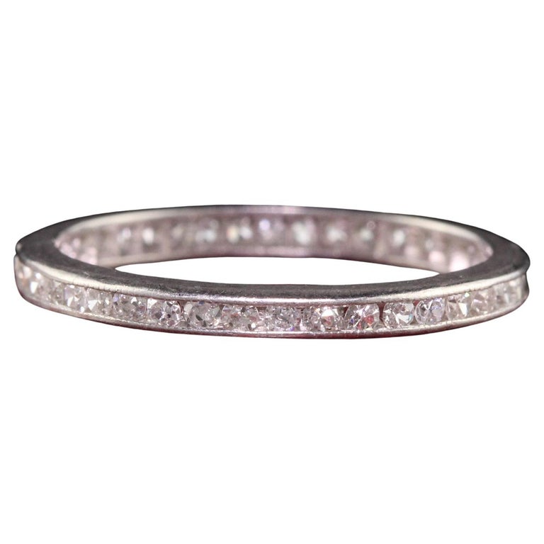 Antique Art Deco Platinum Single Cut Diamond Eternity Wedding Band For ...