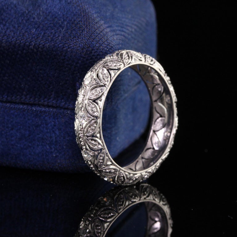 Antique Art Deco Platinum Single Cut Diamond Filigree Eternity Band For ...
