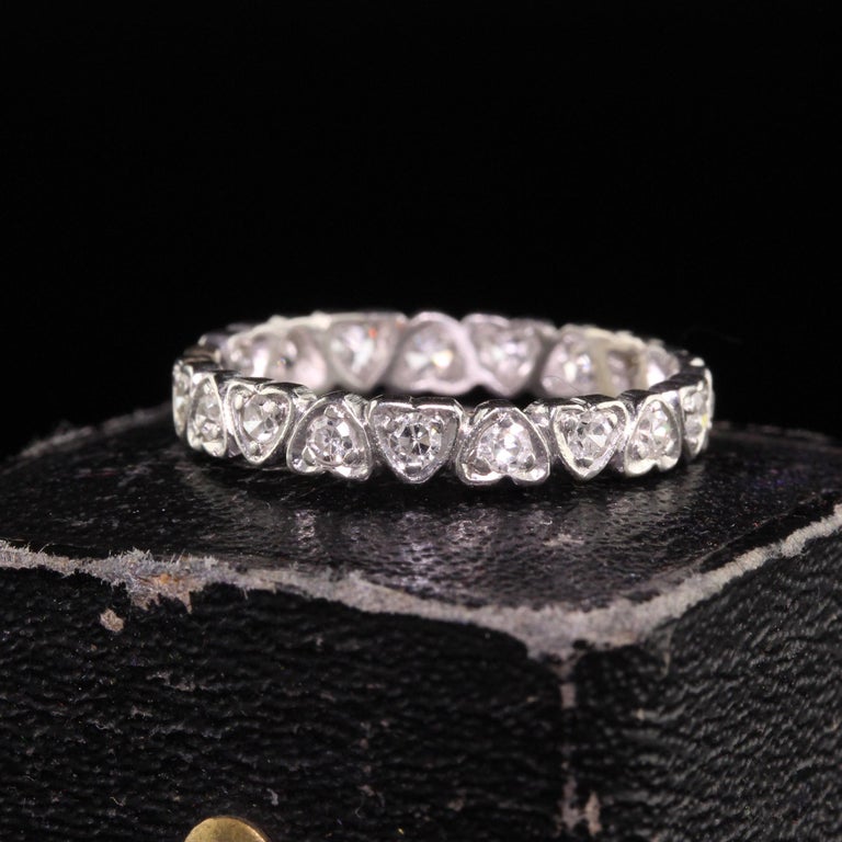 Antique Art Deco Platinum Single Cut Diamond Heart Eternity Wedding ...