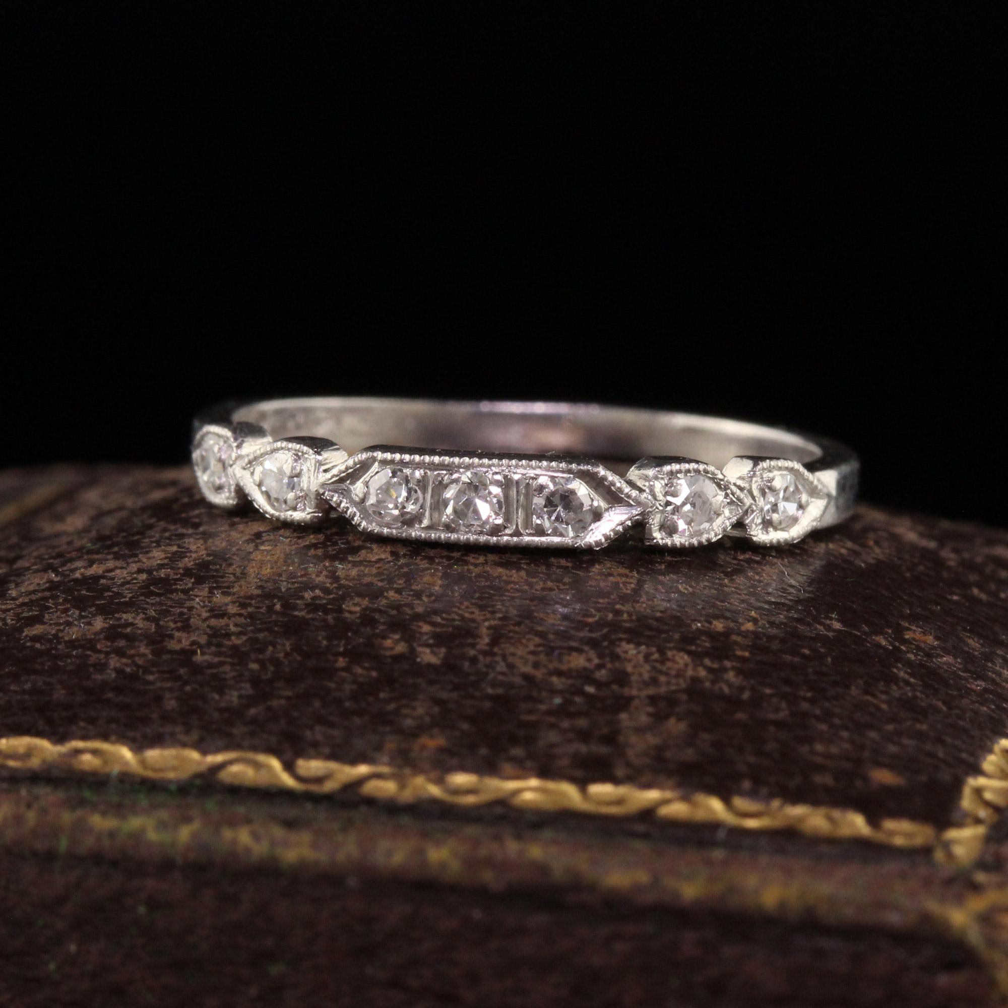 Antique Art Deco Platinum Single Cut Diamond Heart Pattern Wedding Band ...
