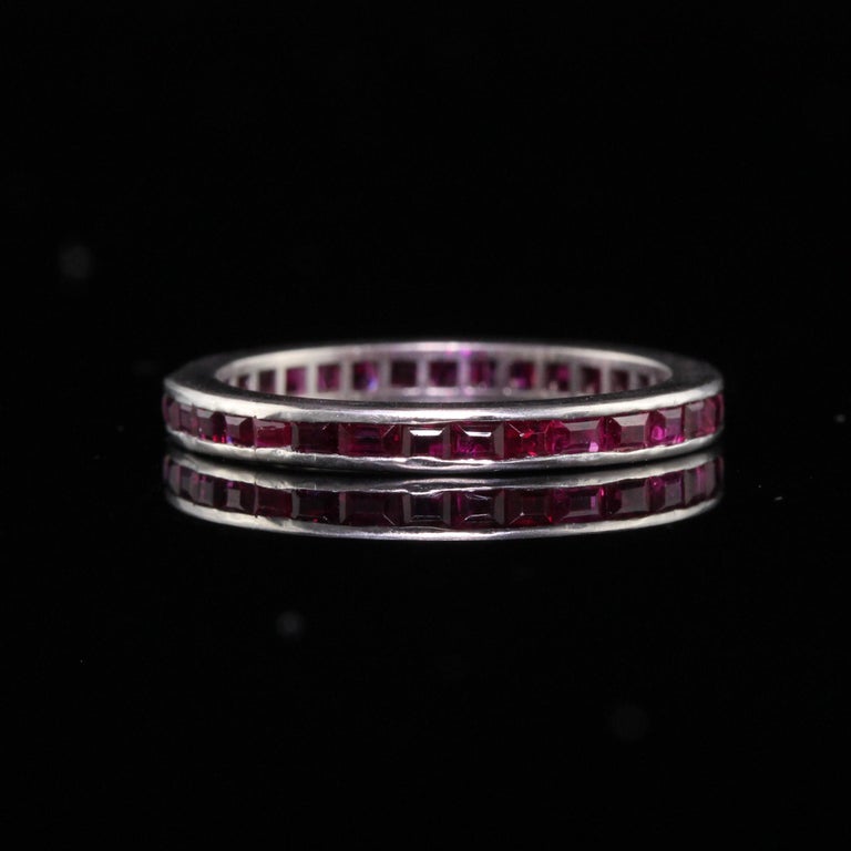 Antique Art Deco Platinum Square Cut Ruby Eternity Band For Sale at 1stDibs