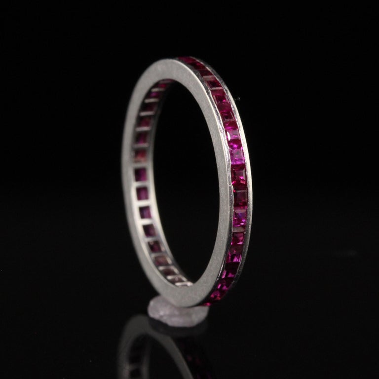 Antique Art Deco Platinum Square Cut Ruby Eternity Band For Sale at 1stDibs