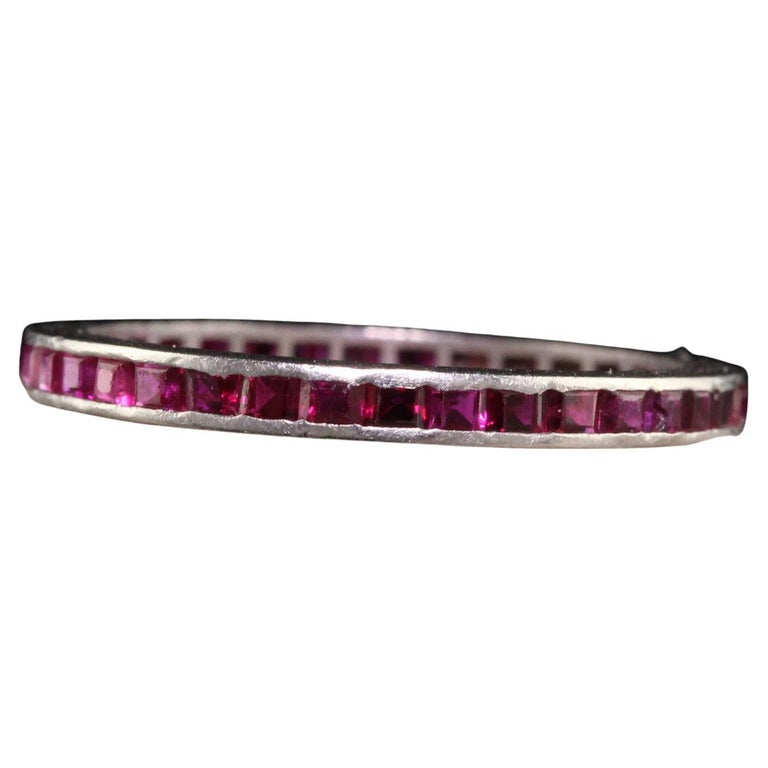 Antique Art Deco Platinum Square Cut Ruby Eternity Band For Sale at 1stDibs