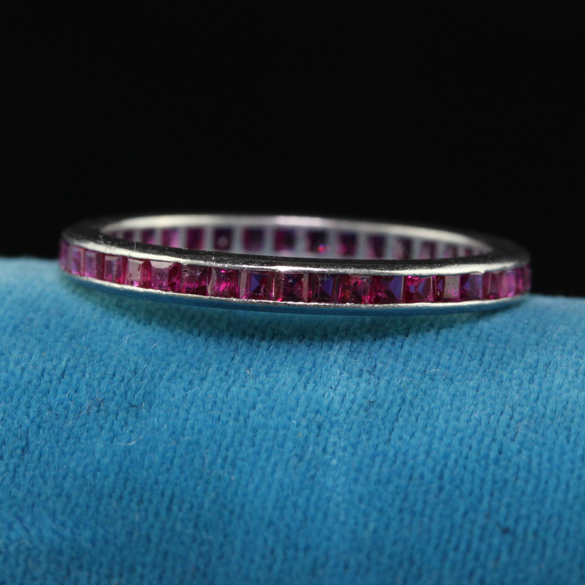 Antique Art Deco Platinum Square Cut Ruby Eternity Band For Sale at 1stDibs