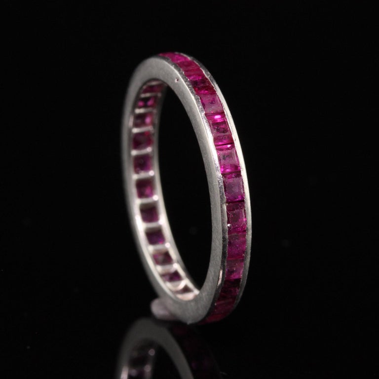 Antique Art Deco Platinum Square Cut Ruby Eternity Wedding Band at 1stDibs