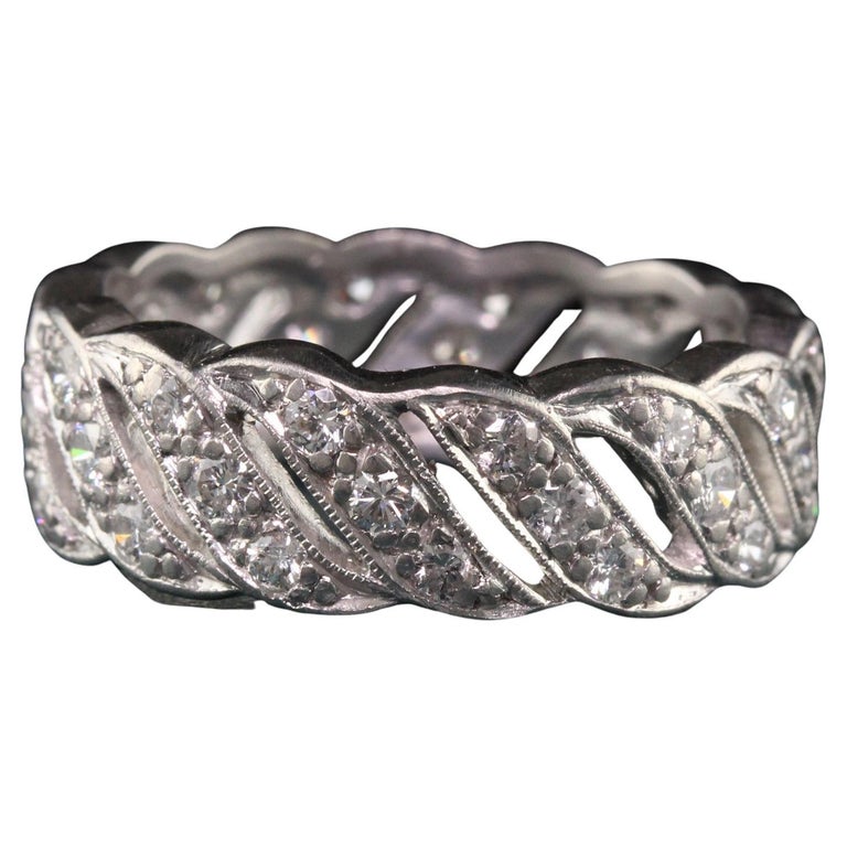 Antique Art Deco Platinum Wide Diamond Eternity Band For Sale at 1stDibs