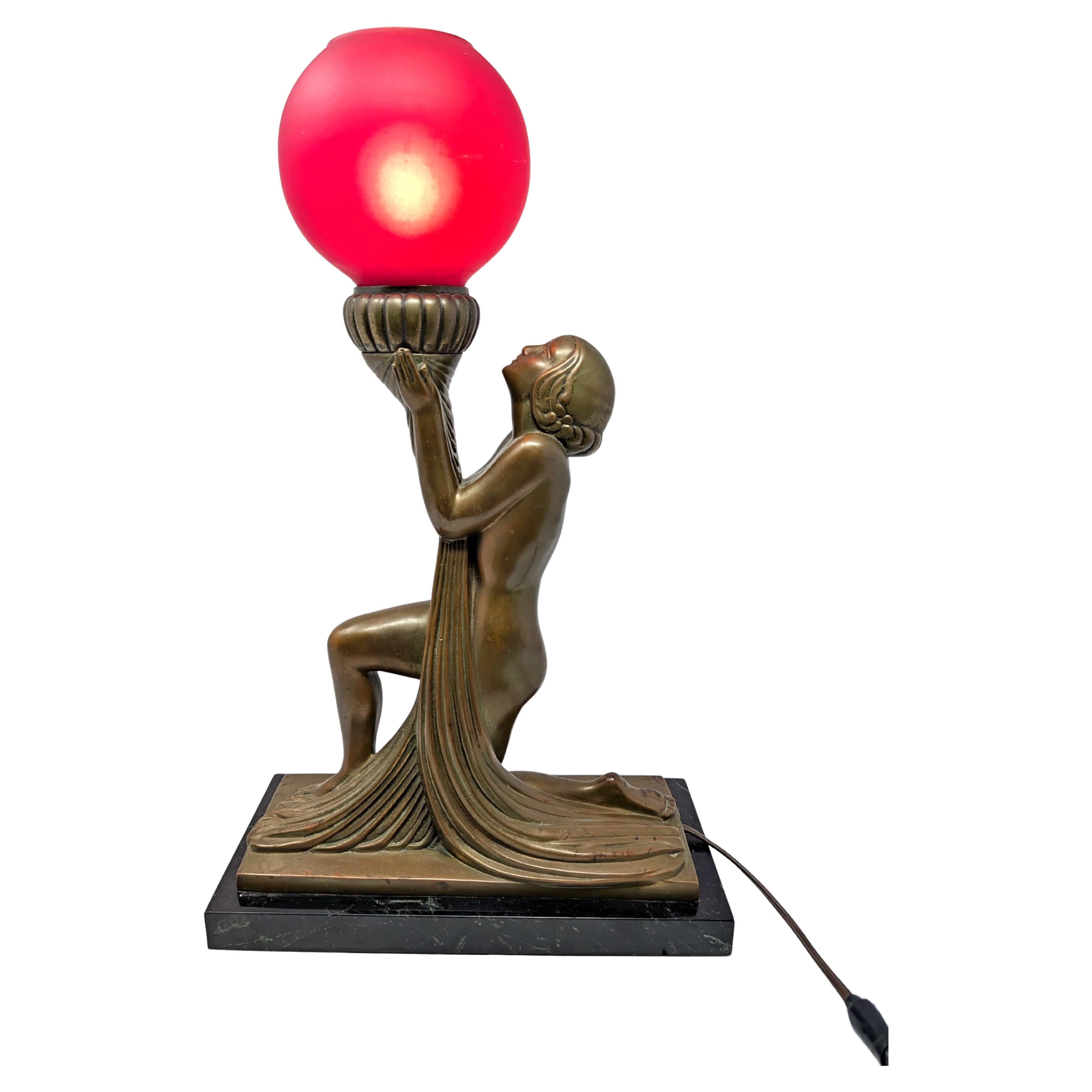 Art Deco Lamp Figurine Lady Holding Colored Globe at 1stDibs | art deco ...