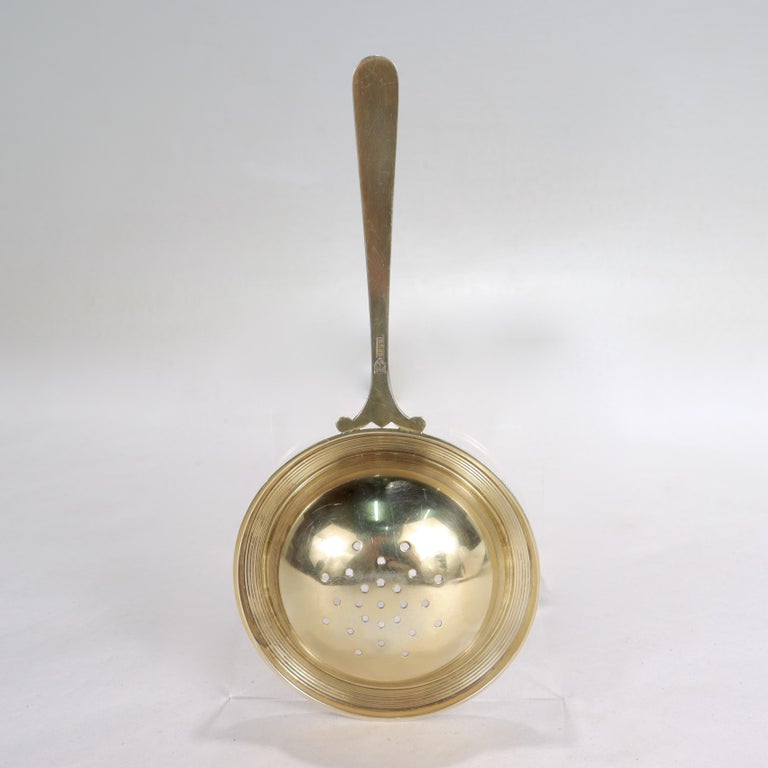 Antique Art Deco Red Enamel and Gilt Sterling Silver Tea Strainer by N ...