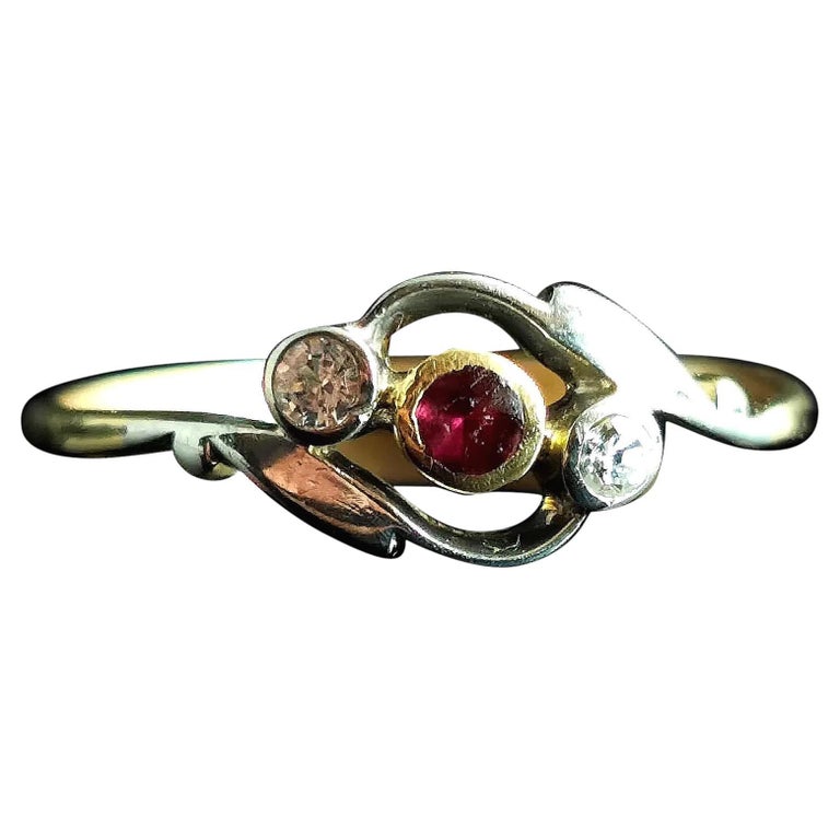 Antique Art Deco Ruby and Diamond Crossover Ring, Trilogy, 18k Gold and ...