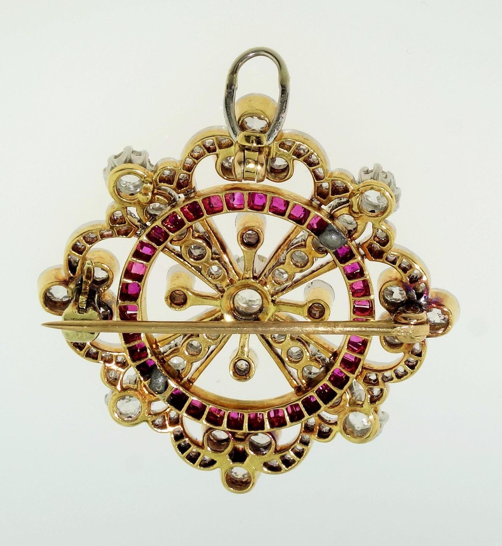 Antique Art Deco Ruby Diamond Platinum 18K Brooch Pendant Estate Fine ...