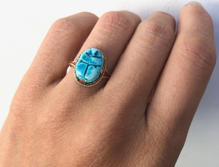 Antique Art Deco Scarab Faience Egyptian Revival 18 Karat Rose Gold ...