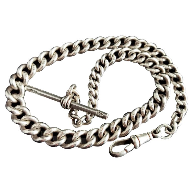Antique Art Deco Silver Albert Chain, Watch Chain at 1stDibs