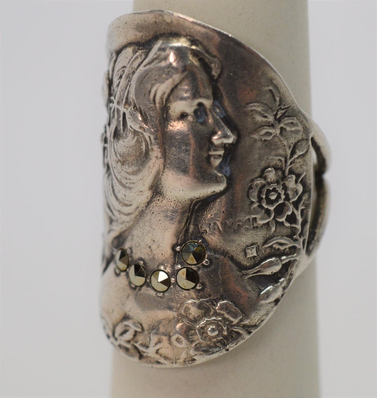 Antique Art Deco Sterling Silver Bust Ring at 1stdibs